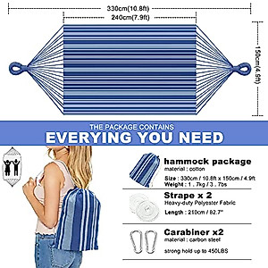 NORIDA Indoor Hammock Garden Cotton Hammocks with Tree Straps for Hanging Durable Up to 450lbs,Portable with Travel Bag, Comfortable Fabric Perfect for Outdoor Porch Patio Backyard(Ocean Blue)