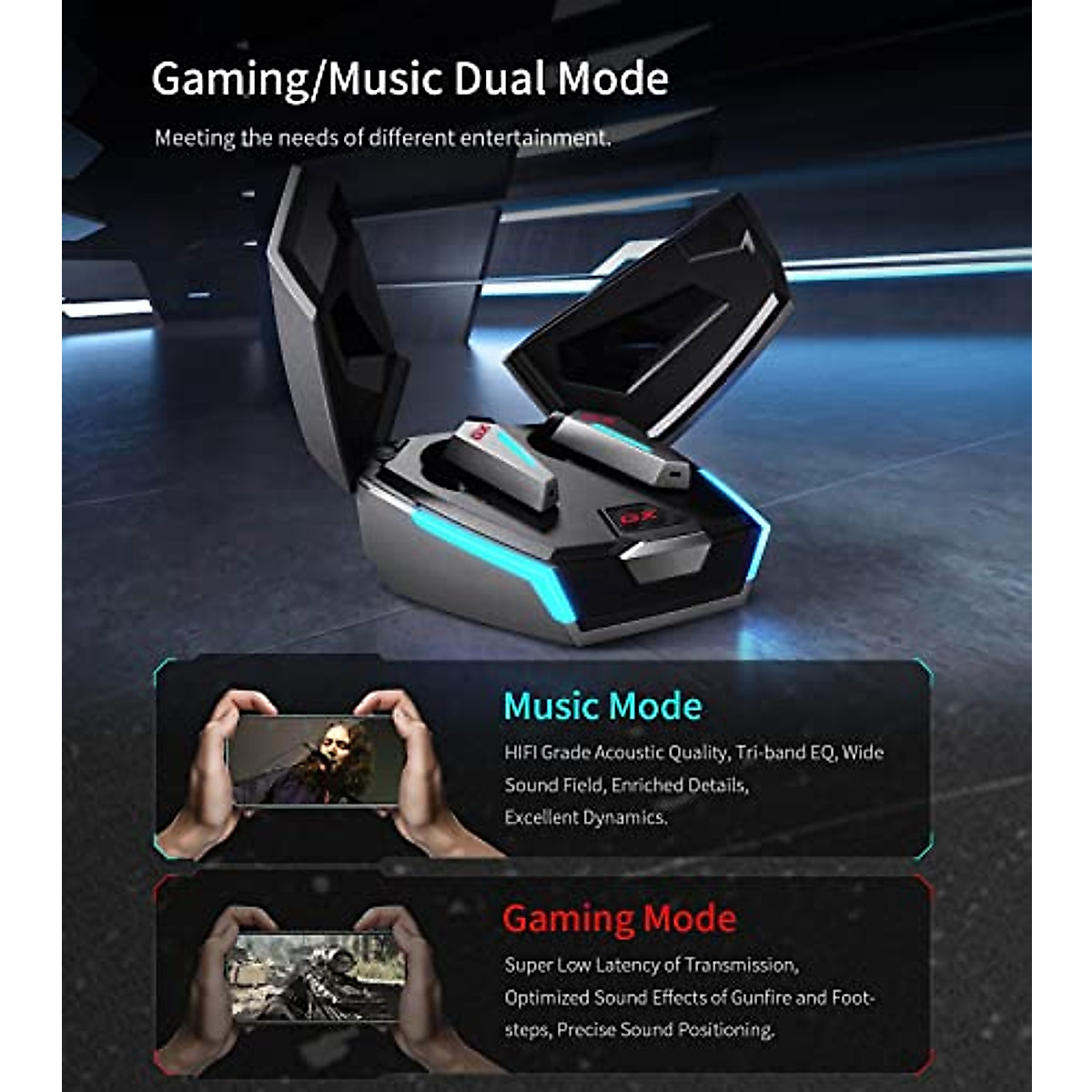 HECATE by Edifier GX07 Wireless Gaming Earbuds, Active Noise Cancelling Bluetooth Earbuds with 6 Microphones, LHDC/AAC, Ultra Low Latency, Dual Modes, App Control, RGB Light, 32.5h Playtime - Grey
