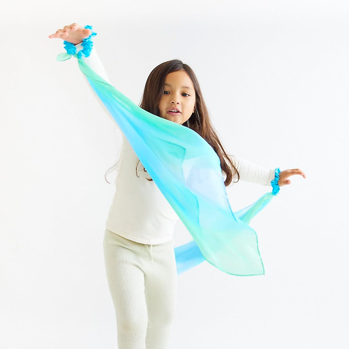 Sarah's Silks Wrist Streamers | 100% Silk Montessori and Waldorf Toys | Rhythm Ribbons for Dance, Imaginative, and Pretend Play | Includes 2 Pieces (Sea)