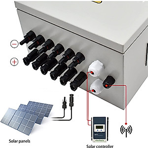 PV Combiner Box, 6 String Waterproof Solar Combiner Box with Circuit Breaker LED, 10A Rated Current Fuse with Lightning Arrester and 63A DC Breaker Solar Connector for On/Off Grid Solar Panel System