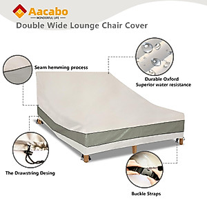 Aacabo Double Chaise Lounge Cover Waterproof Heavy Duty 82Inch Double Wide Patio Chaise Lounge Chair Cover-Beige