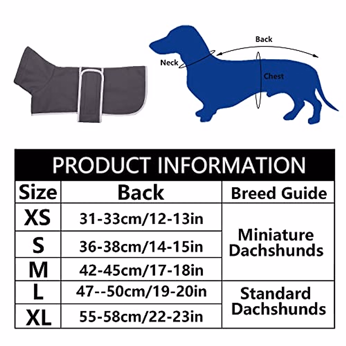 Geyecete Dog Jacket, Dog Coat Perfect for Dachshunds,Dog Winter Coat with Padded Fleece Lining and high Collar,Dog Snowsuit with Adjustable Bands Sizes-Gray-XS