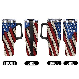 100% BLUE COLLAR Handle Tumbler for Women and Men, Cool American Flag Large Capacity Stainless Steel Cup with Rubber Ring and Straw, Water Bottle for Walking,Climbing