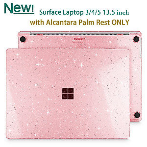 May Chen Case for 13.5" Microsoft Surface Laptop 3/4/5 with Alcantara Palm Rest Model 1867 1958 1950 (2019 2021 2022), Plastic Hard Shell Case with Keyboard Cover + Screen Protector, Pink Glitter