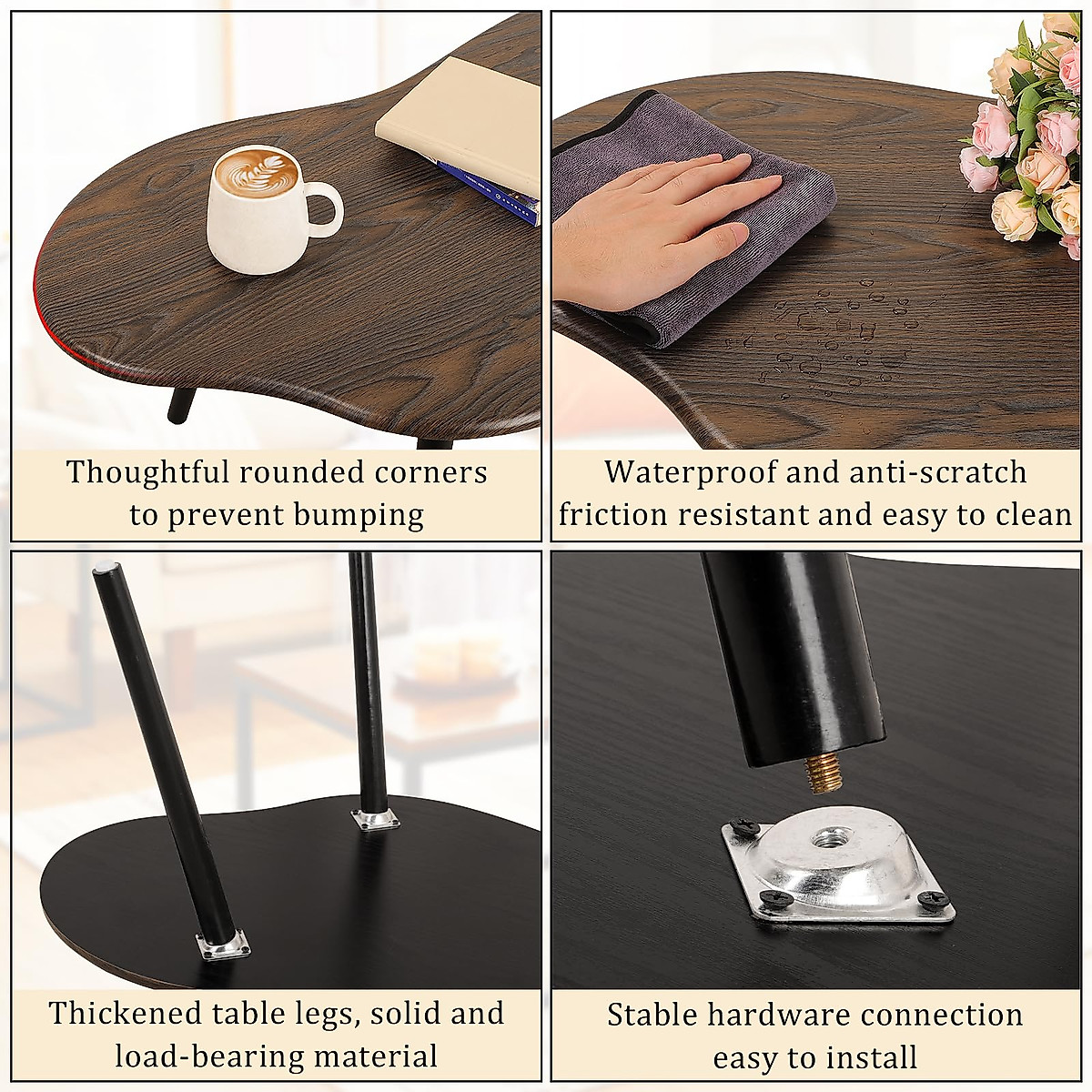 Modern Coffee Tables for Living Room Cloud Shape Center Table Industrial Irregular Wood Grain Table Top Coffee Table, Rustic Brown Unique Furniture for Living Room Home