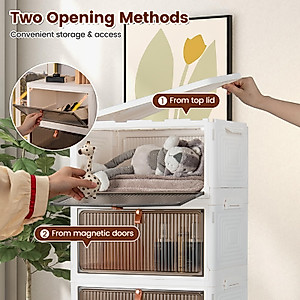 COSTWAY Storage Bins with Lid, 6 Tier Stackable Plastic Storage Bins with 4 Wheels, Magnetic Door, Ideal for Organizing Clothes, Snacks, Foldable Closet Shoe Organizers Box for Dorm, Home