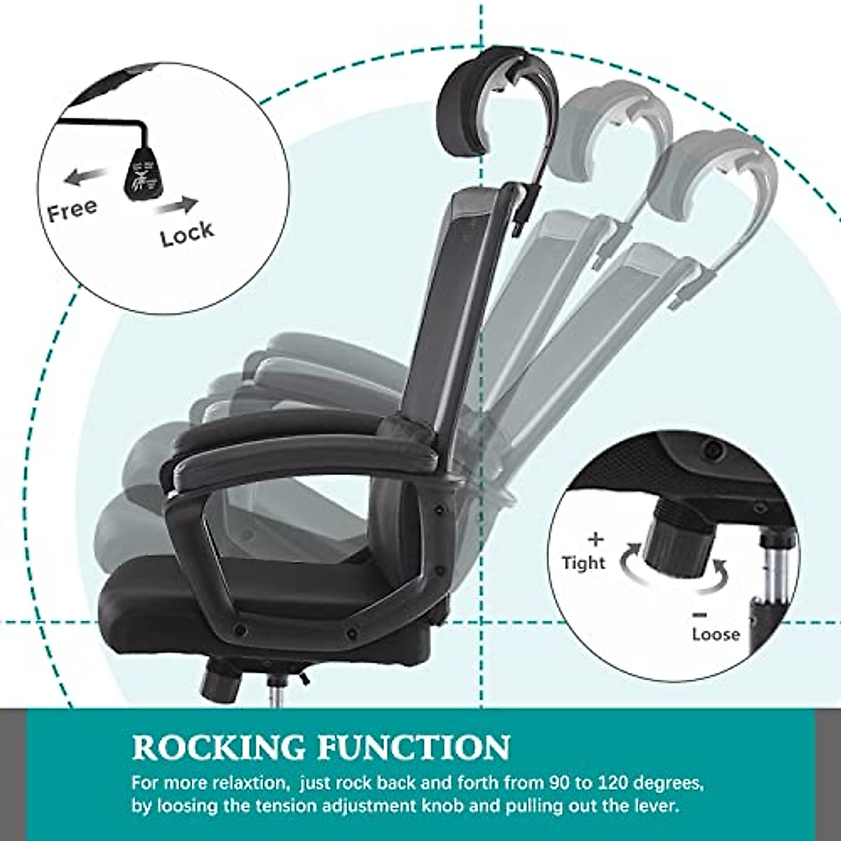 Office Chair, Ergonomic Mesh Desk Chair, High Back Swivel Task Executive Computer Chair Padding Comfy Armrests with Adjustable Headrest Lumbar Support