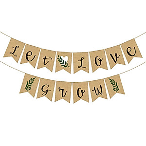 Adurself Let Love Grow Burlap Banner with Flower Pattern for Wedding Baby Shower Succulent Bridal Shower Anniversary Christmas Valentine's Day Party