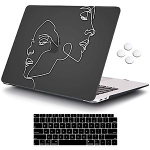iCasso Compatible with MacBook Air 13 Inch Case 2020 2019 2018 Release A2337/A2179/A1932 with Retina Display Touch ID, Protective Hard Shell Case and Keyboard Cover for MacBook Air 13 - Face Sketch