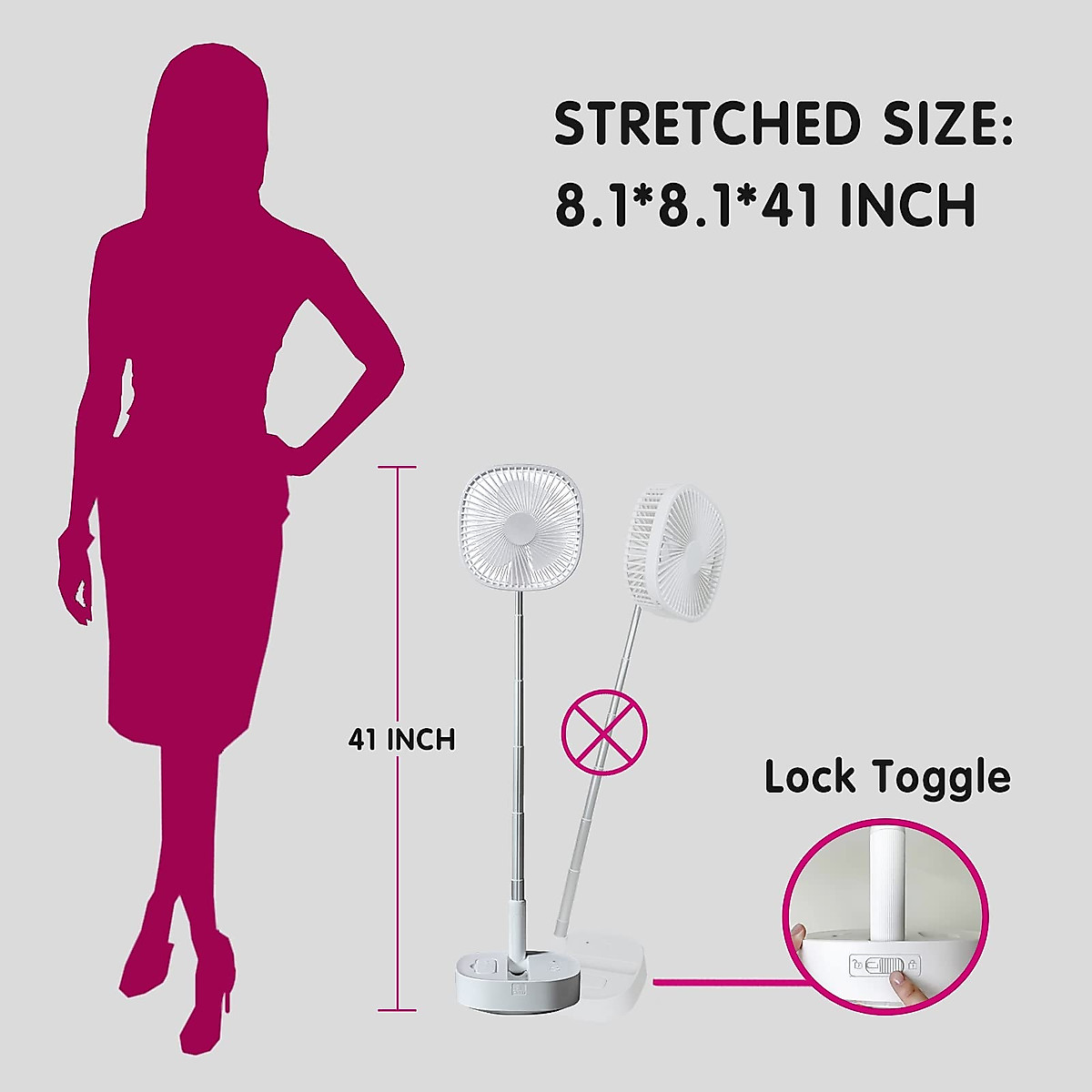 Magesh Oscillating Pedestal Foldable Desk and Floor Fan, Table Fan, Remote Control Telescopic 4 Speed Quiet Timer Fan for Bedroom Camping (White)