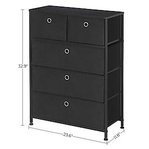 SONGMICS Storage Chest Dresser 5 Fabric Drawers Closet Apartment Dorm Nursery, 23.6 x 11.8 x 32.9 Inches, Black