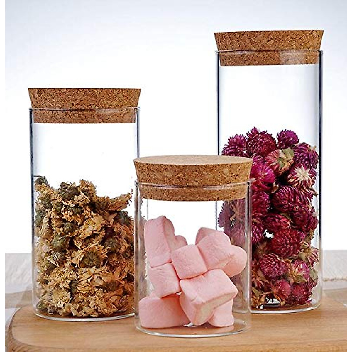 XINGZI Kitchen Storage Containers With Cork Lids Set Of 2 300ml/10oz Durable Refillable Clear Glass Food Canisters Storage Container Vial Jars For Tea Coffee Flower Dry Goods Pantry Organization