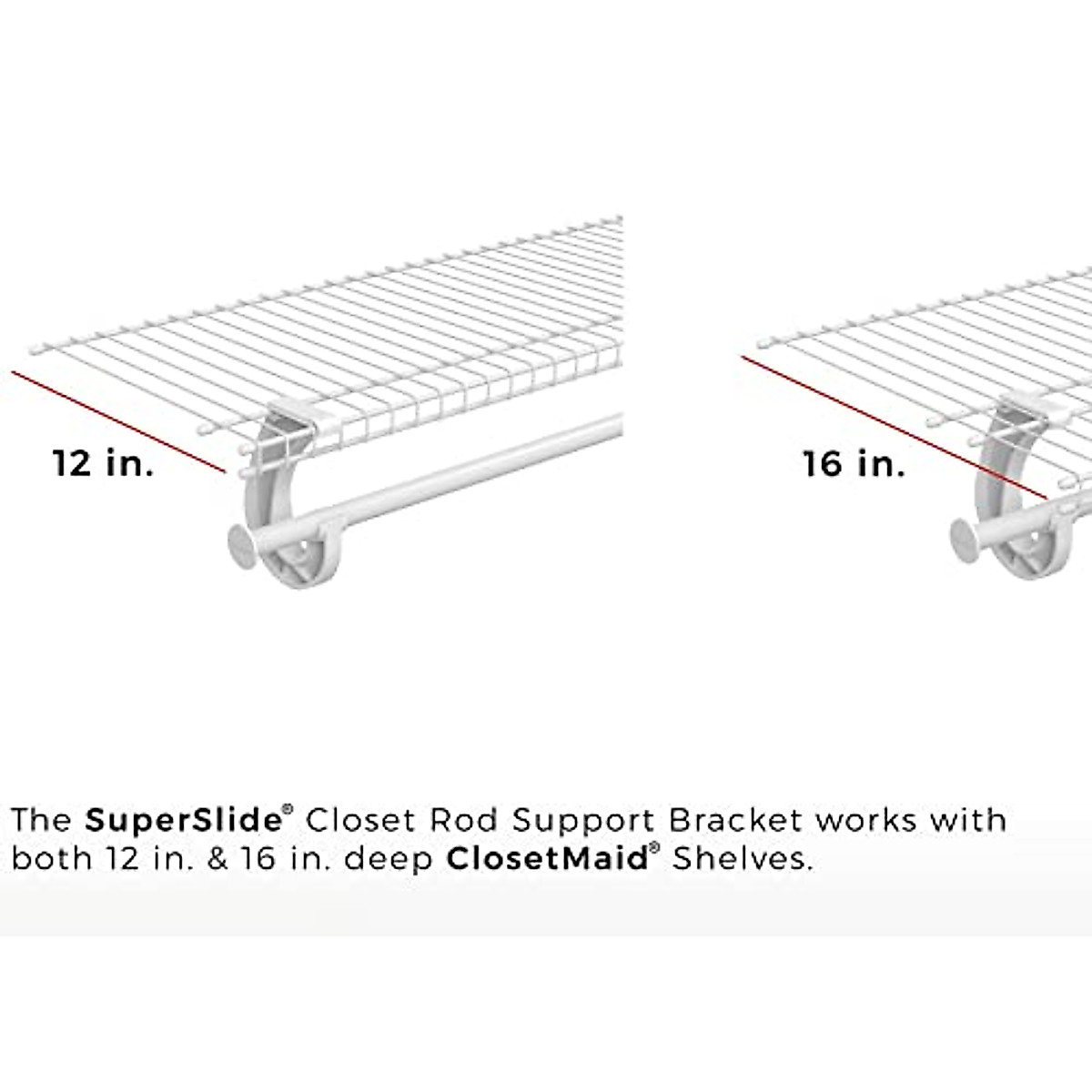ClosetMaid Support Bracket for SuperSlide Hanging Bar Closet Rod, for Wire Shelving, White, 3.9 x 0.9 x 5.8 inches