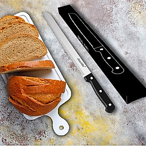 dearithe Serrated-Bread Knife 10 Inch, Black Full-Tang and Triple Rivet Stainless Sharp Wavy Edge Wide Bread Cutter, Professional for Slicing Homemade Bread, Bagels, Cake, Dishwasher Safe