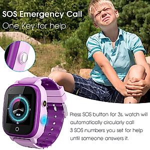 4G Kids Smart Watch with GPS Tracker and Calling, IP67 Waterproof, 2-Way Calls, GPS Tracker, SOS Kids Cell Phone Wrist Watch for Age 3-14 Girls Boys Girls Christmas BirthdayBirthday Gifts (purple)