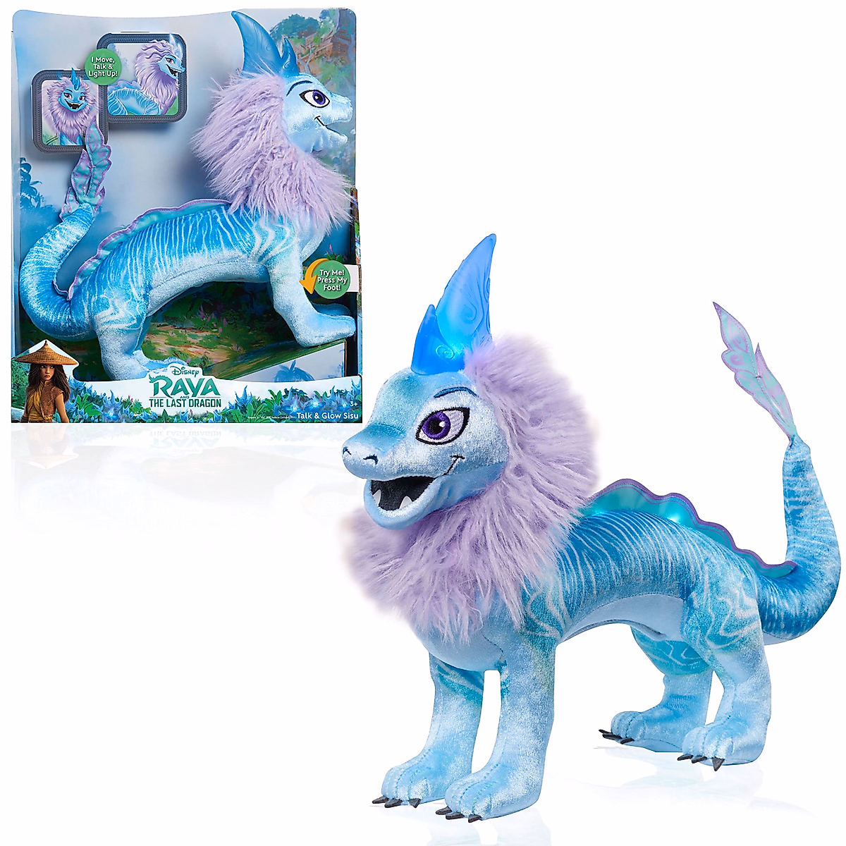 Disney Raya and the Last Dragon Talk & Glow Sisu Plush Stuffed Animal Dragon with Lights and Sounds, Officially Licensed Kids Toys for Ages 3 Up by Just Play