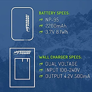 Wasabi Power Battery (2-Pack) and Charger for Fujifilm NP-95 and Fuji FinePix REAL 3D W1, X100, X100S, X-S1