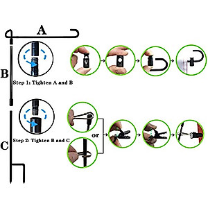 Garden Flag Stand Premium Garden Flag Pole Holder for All Seasons Yard Flags Metal Powder-Coated Weather-Proof Paint with 2 Stoppers and 1 Anti-Wind Clips