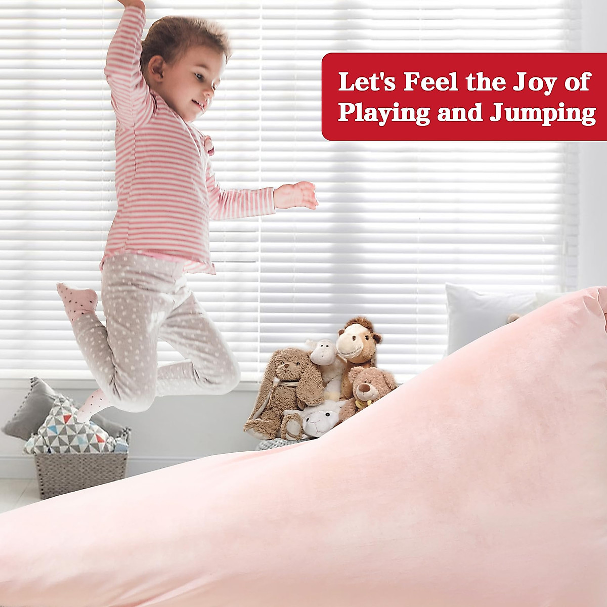 Jorbest Stuffed Animal Storage Bean Bag Chair for Kids and Adults, Luxury Velvet Stuffed Animal Bean Bag Storage, Cover Only(Sweet Pink 200 L/52 Gal)