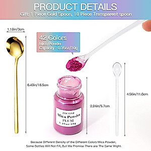 ZOCONE Mica Powder for Epoxy Resin, 42 Colors 0.35 oz (10g) Each Jar Mica Pigment Powder 11 PCS Spoons, Colors Mica Powder for Soap Making, Candle Making, Bath Bomb, Nail Art, Slime, Craft Projects