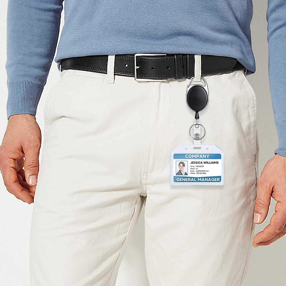 Teskyer 2 Pack Heavy Duty Retractable Badge Holders with Carabiner Reel Clip and Extra Thick Clear Name Tag ID Card Holders, Horizontal