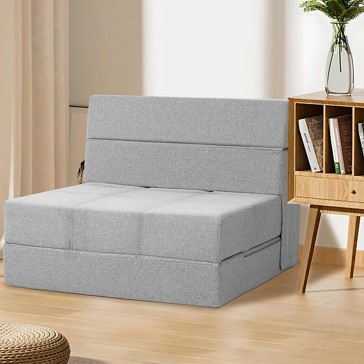 VINYUSE Folding Sofa Bed,Convertible Sleeper Chair Floor Couch,7 inch High Resilience Memory Foam, Futon Sofa Sleeper Chair with Washable Cover for Living Room/Bedroom 76" x 40" x 7",Grey
