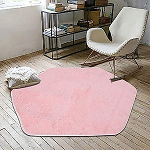 LimitlessFunN Baby Play Mat 55"x53" Plush Hexagon Rug for Hexagon Princess Tent, Room Carpet, Nursery Mat, Decoration Pad, Pink