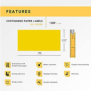 HOUSELABELS Compatible with DK-2205 Replacement Roll for Brother QL Label Printers; Yellow Continuous Length Labels; 2-4/9" x 100 feet (62mm*30.48m) with 1 Reusable Cartridge - 5 Rolls