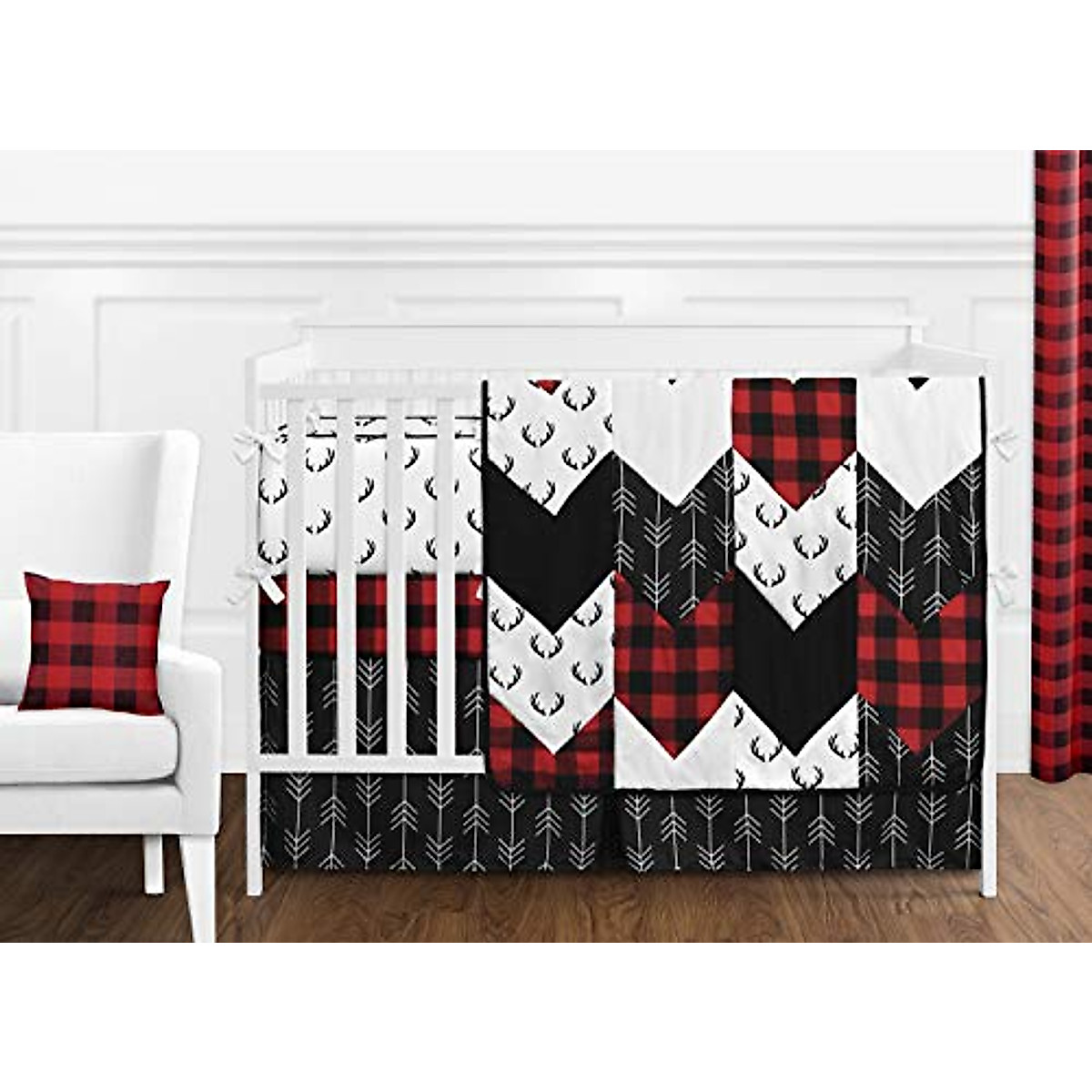 Sweet Jojo Designs Woodland Buffalo Plaid Foldable Fabric Storage Cube Bins Boxes Organizer Toys Kids Baby Childrens - Set of 2 - Red and Black Rustic Country Lumberjack