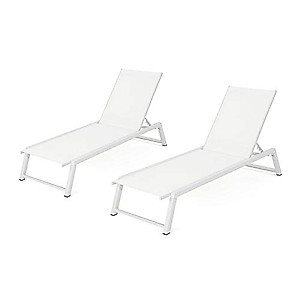 2-Piece White Contemporary Aluminum Outdoor Furniture Patio Lounger Set