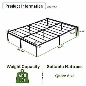 Queen Bed Frame - Sturdy Platform Bed Frame Metal Bed Frame No Box Spring Needed Heavy Duty Queen Size Bed Frame Easy Assembly Strong Bearing Capacity, Under Bed Storage (Queen (U.S. Standard))