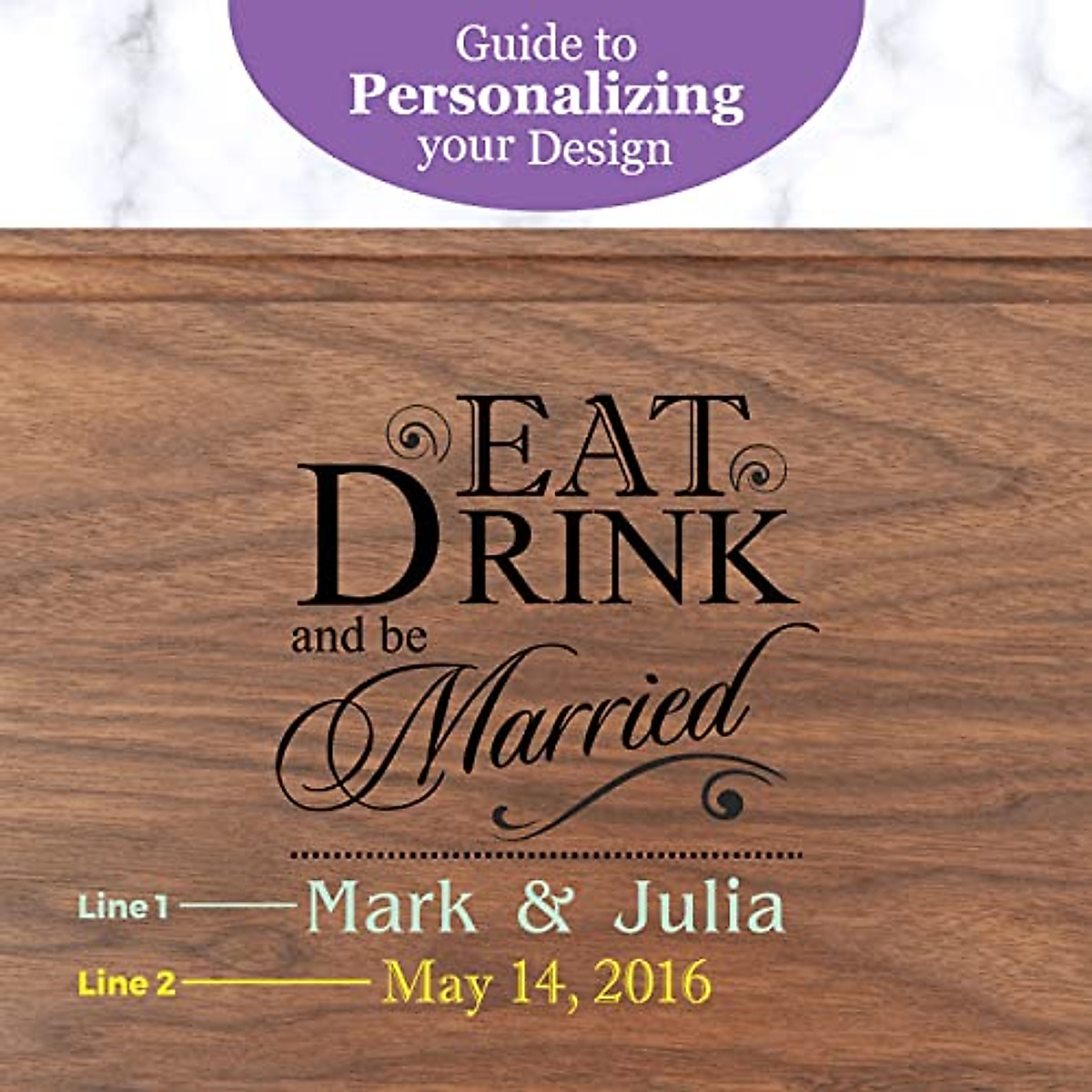 Straga Personalized Cutting Boards | Handmade Wood Engraved Charcuterie | Custom Wedding, Anniversary, Housewarming Gift for Married Couples (Eat, Drink and Be Married Design No.012)