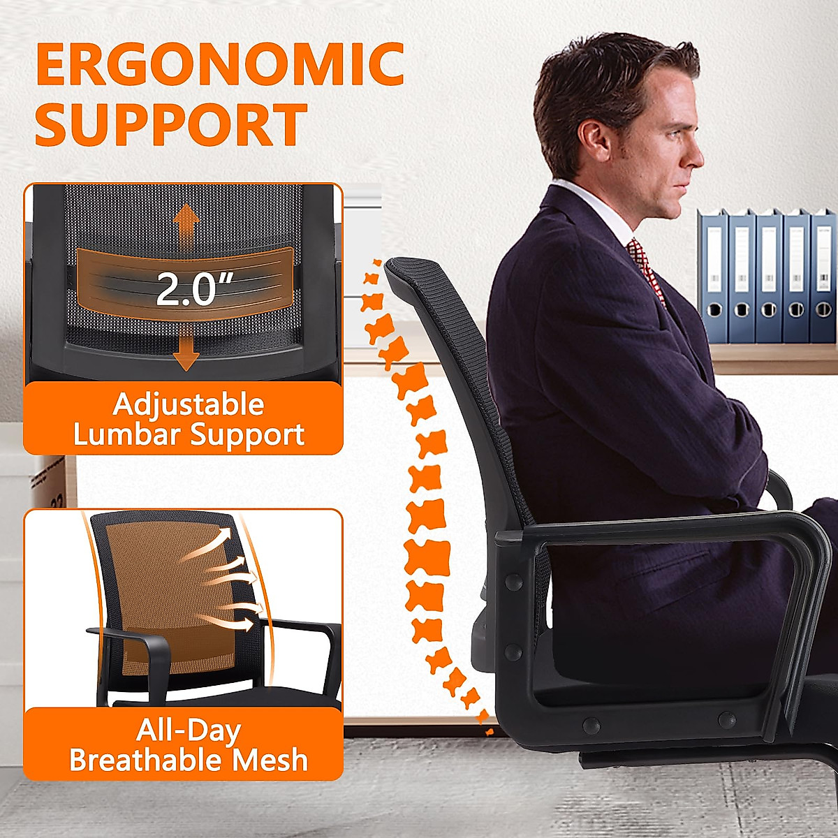 CLATINA Office Guest Chair with Lumbar Support and Mid Back Mesh Space Air Grid Series for Reception Conference Room