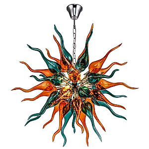 kelary Hand Blown Glass Chandeliers Living Room Modern Luxury Hanging Pendant Light Fixture Adjustable Height for Dinning Room/Lobby/Stairway/Bedroom/Study Room/Kids Room