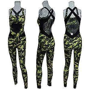 Sumtory One Piece Workout Jumpsuits for Women Unitard Bodysuit Camo Athletic Rompers M, Camouflage#3 (STNJP0384GR-M)