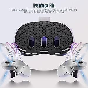 Orzero Soft Silicone Headset Cover Compatible for Quest 3, with 2 Sets 6 Packs Tempered Glass Camera Lens Protector Anti-Drop Strong Protection VR Gaming Accessories - Black