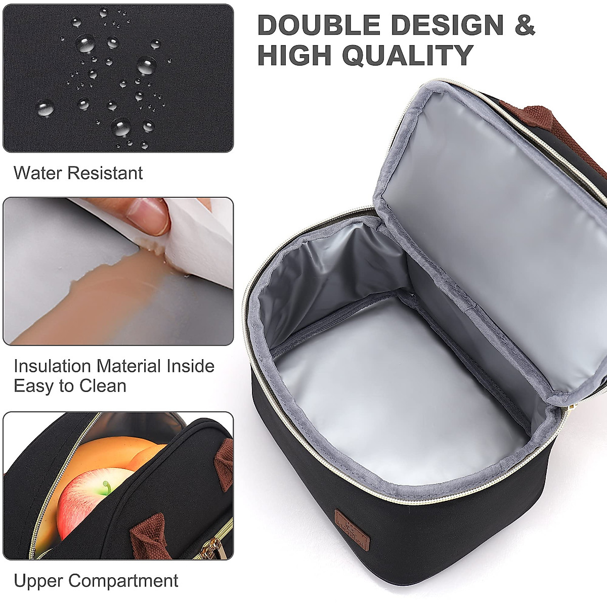 VS VOGSHOW Lunch Bag Women, Double Compartment Insulated Lunch Bag Lunch Box, Small Cute Adult Lunch Bags for Women for Work