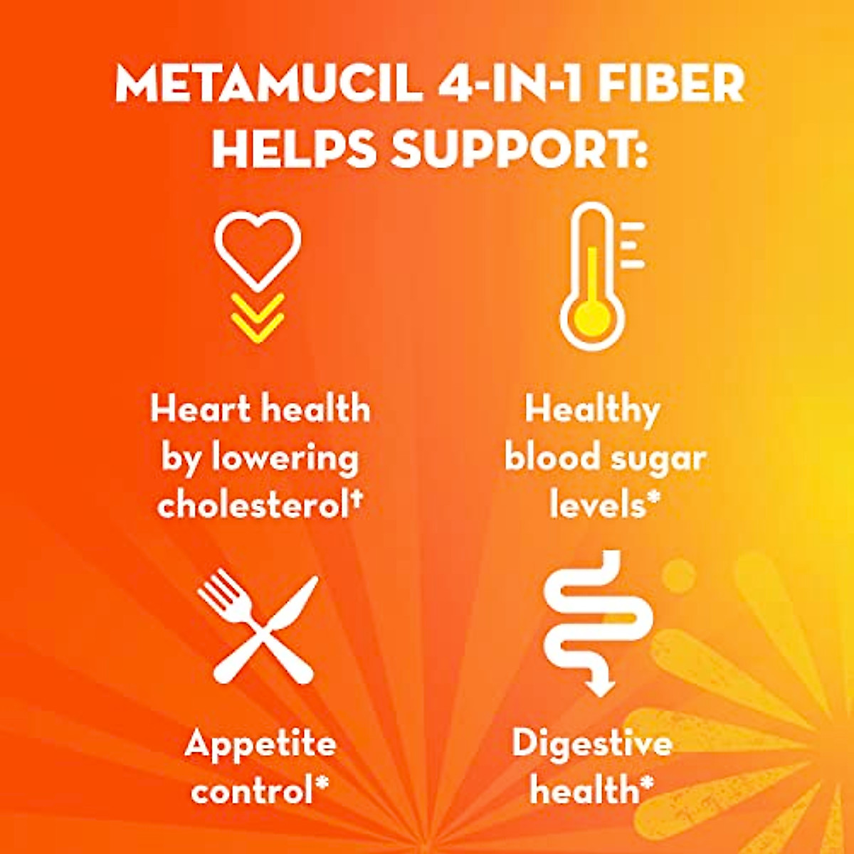 Metamucil Premium Blend, 4-in-1 Fiber Supplement for Digestive Health, Psyllium Husk Fiber Powder, Sugar-Free with Stevia, Plant-Based Fiber Supplement, Orange Flavored, 180 teaspoons