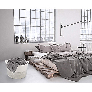 XXXL Cotton Rope Baskets 22 x 14 inches, Jumbo Woven Laundry Blanket Basket with Handles, Large Storage Baskets for Blanket Towels Pillow Clothes, Round Baby Dogs Toy Bins in Living Room Bedroom