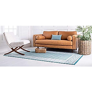 Unique Loom Williamsburg Collection Traditional Border with Dotted Center Area Rug, Rectangular 6' 1" x 9' 0", Teal/Beige