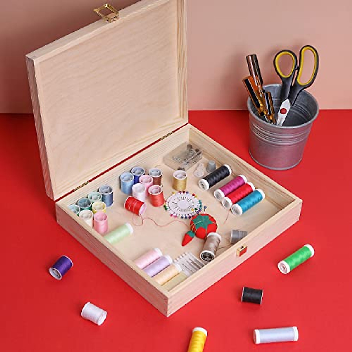 Creative Deco Wooden Storage Box Unpainted Plain | 11.41 x 9.84 x 2.55 in | Golden Latch & Lid | Perfect for Storing Valuables & Small Items in The Office or Bedroom | Keepsake Memory Trinket Chest