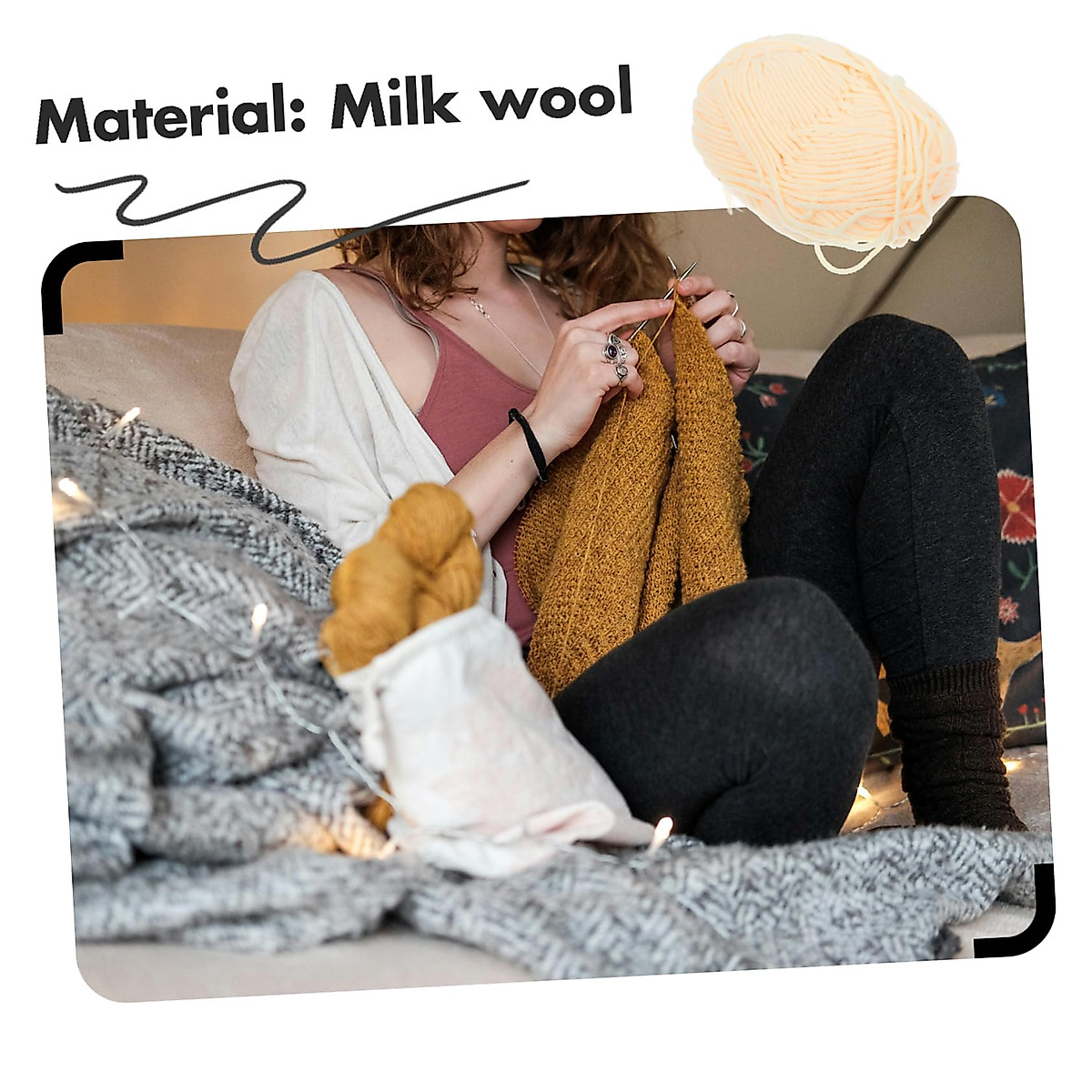 IMIKEYA 50g Milk Cotton Yarn Skeins, Cotton Chunky Hand- Woven Crochet Knitting Wool Yarn Warm Yarn for DIY Adults and KidsCrocheting Sweaters Hats Scarves (Beige Yellow)