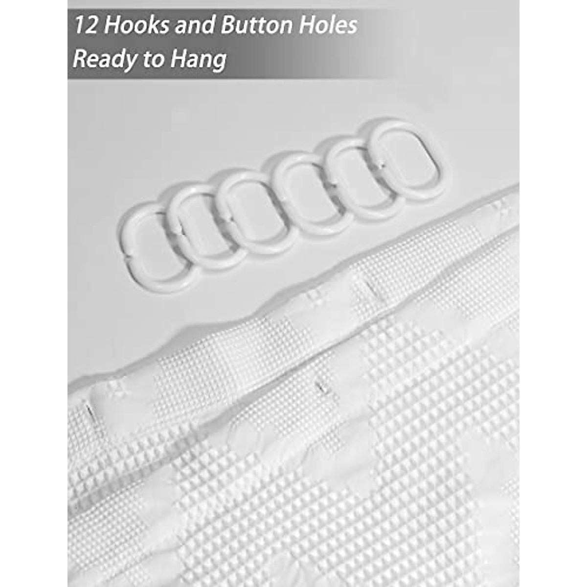 SUMGAR White Shower Curtain Waffle Weave Textured Soft Fabric Shower Curtains for Bathroom,Herringbone Jacquard Chevron Zig Zag Modern Boho Waterproof Shower Curtain Set with Hooks, 72" x 72"