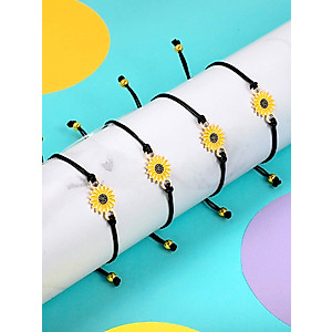 Hicarer 10 Pieces Sunflower Bracelets Handmade Boho Friendship Bracelets Adjustable Braided Rope Cute for Women Teen(Black)