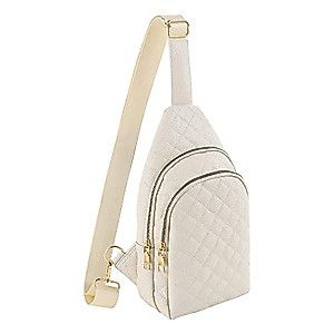 EMBRUNIOICE PU Leather Sling Bag for Women Quilted Crossbody Sling Backpack for Cycling Hiking Travel（Cream）