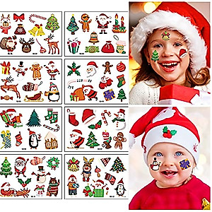 Qpout 12 Sheets Christmas Temporary Tattoos Christmas Tattoos Stickers Stocking Gift Stuffers for Kids Girls Boys Xmas Eve Christmas Party Favors Supplies Decorations