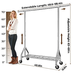HYSEYY Heavy Duty Clothes Rack Load 450 LBS, Metal Garment Rack, Standing Rolling Clothing Rack for Hanging Clothes with Sturdy Wheels & Shelves, Portable Closet Wardrobe Rack,Sliver