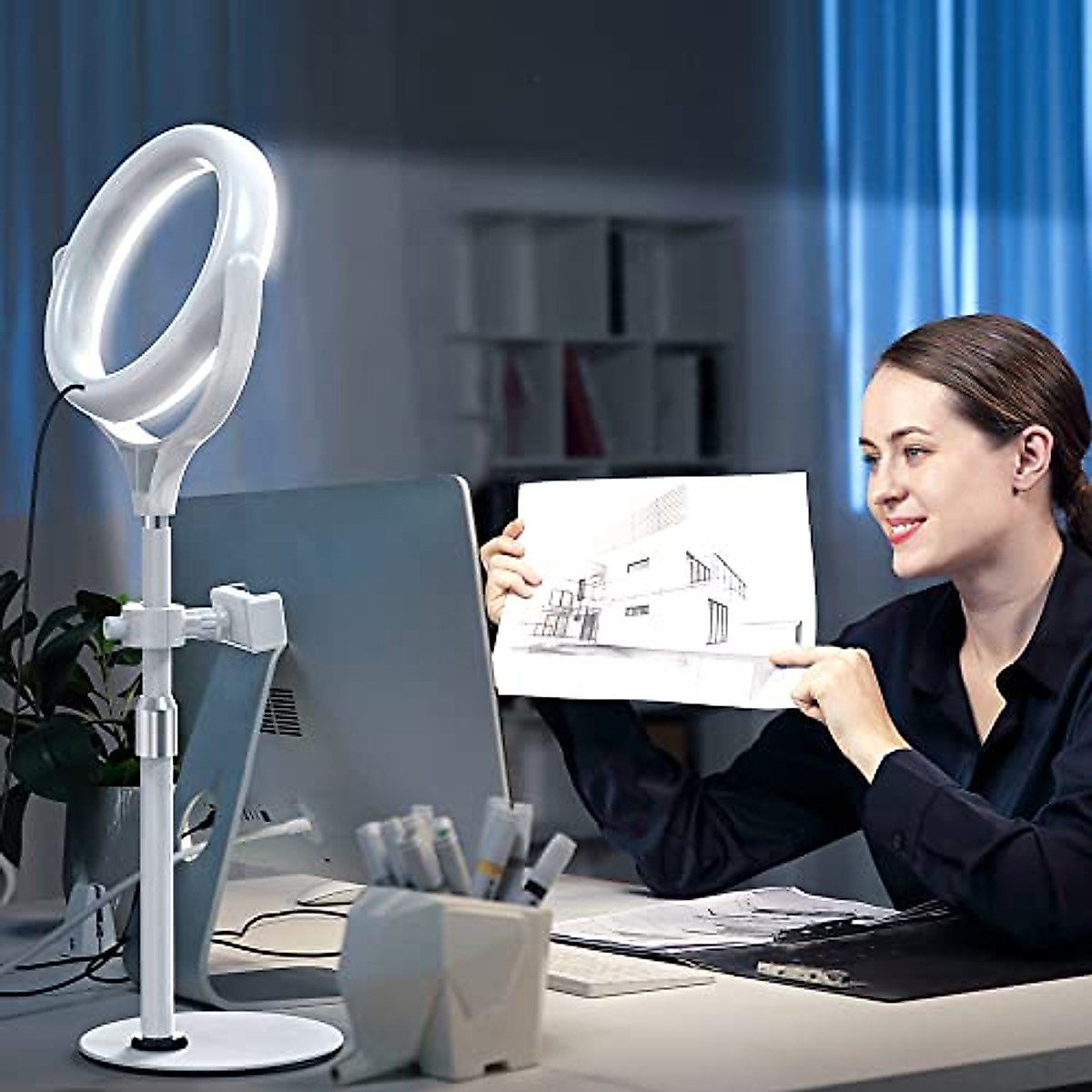Video Conference Lighting Kit for Zoom Meeting, Desktop Ring Light with Stand for Laptop/Computer/Monitor/Webcam/iPhone, Selfie Circle Light for Zoom Calls/Online Virtual Meeting/Office Video Calls