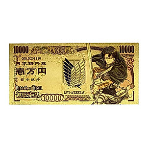 YJacuing Anime Attack on Titan Gold Coated Banknote, Limited Edition Collectible Bill Bookmark (6 PCS Collection)
