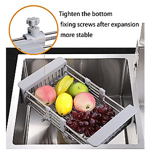 PEAKXCAN Retractable Stainless Steel Kitchen Draining Rack, Sink Draining Basket, Fruit and Dish Rack, Dish Washing Basket, Draining Bowl Rack, Shelf